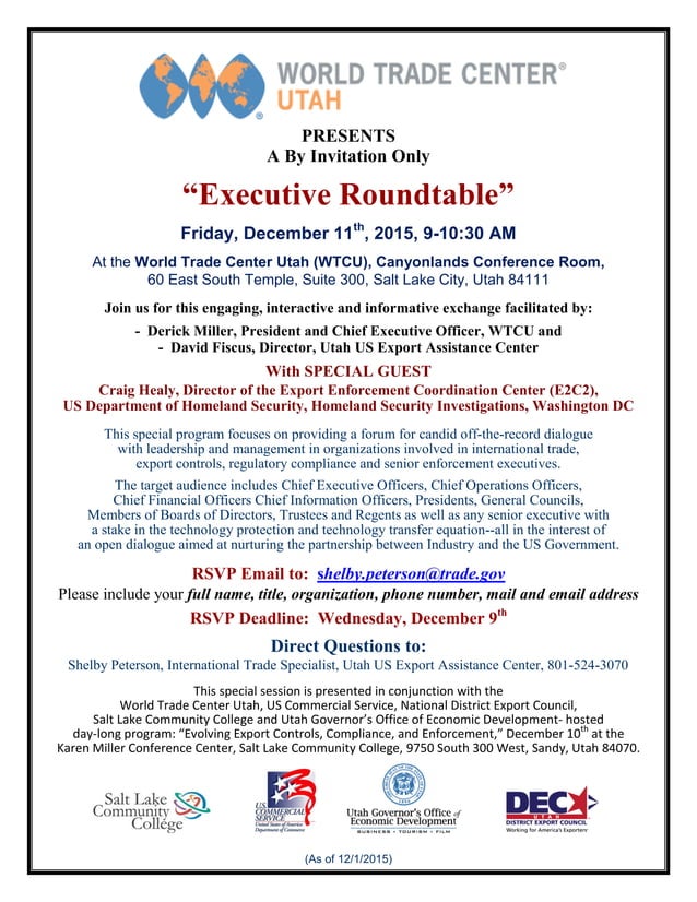 Salt Lake City December 11 Executive Roundtable Final Flyer 120115 | PDF