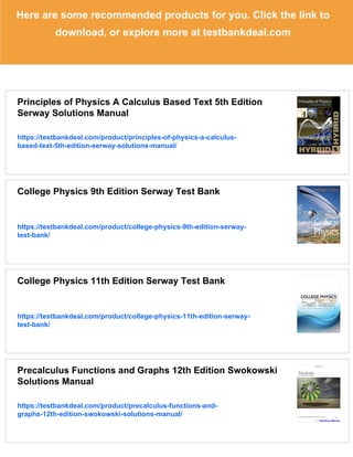 Principles of Physics A Calculus Based Text 5th Edition Serway Test ...