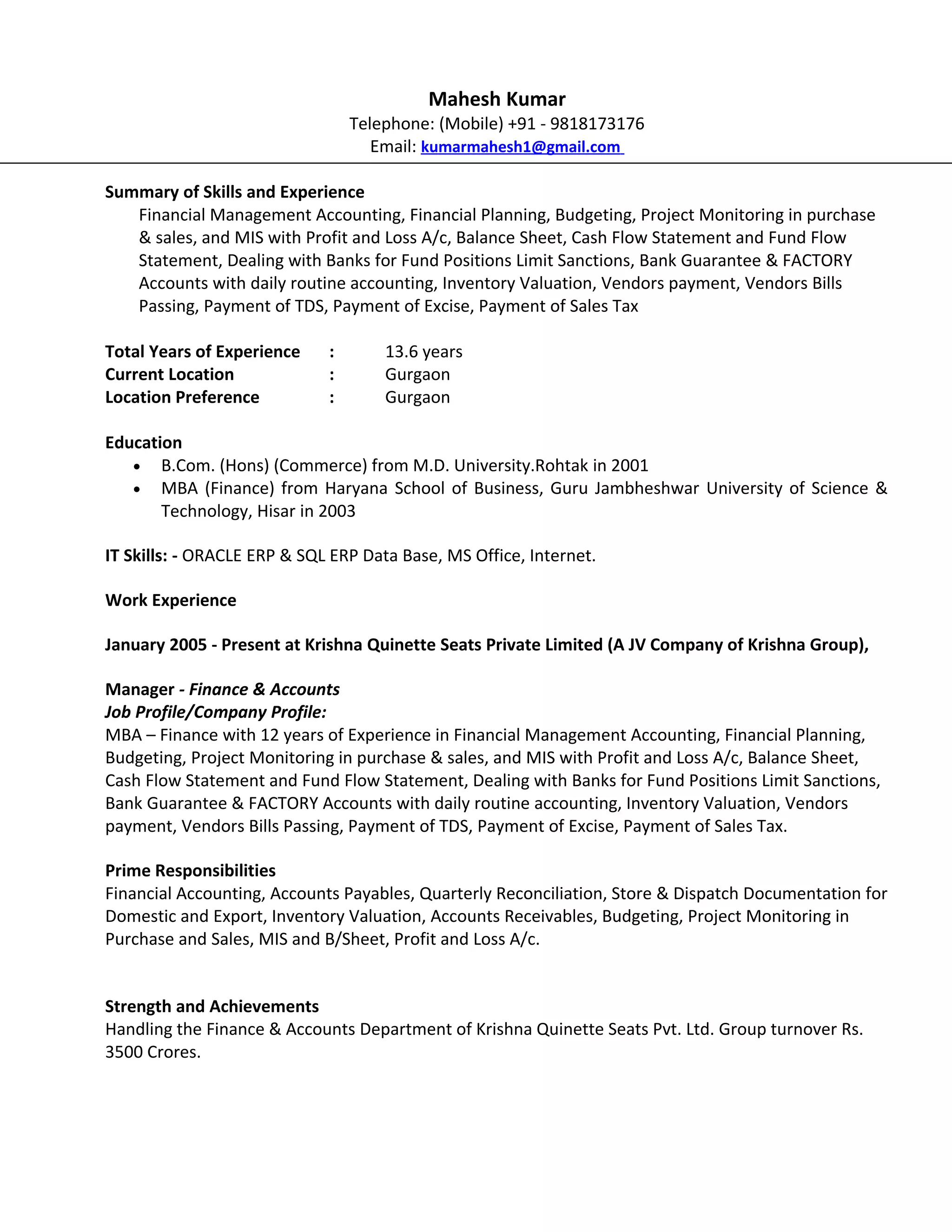 MaheshKumarResume | DOC