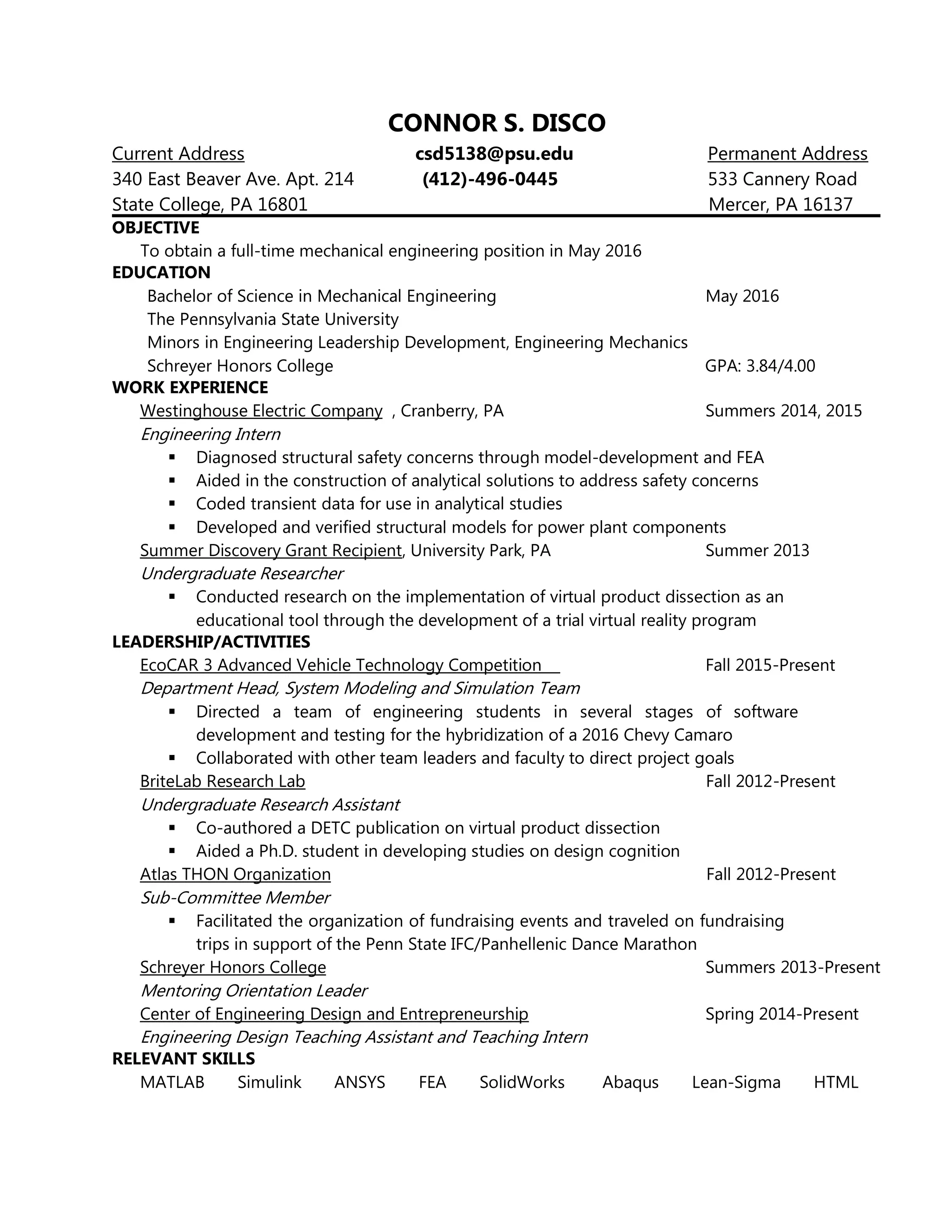 Connor Disco Resume | PDF