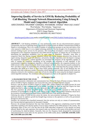 Improving Quality of Service in GSM By Reducing Probability of Call Blocking Through Network ...