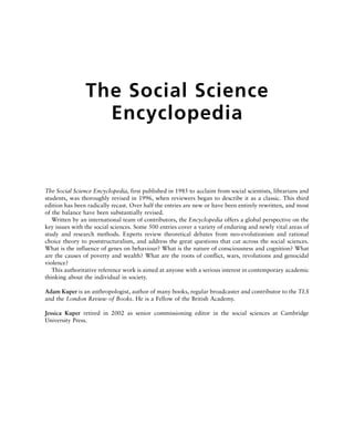 The Social Science Encyclopedia 3rd Edition Adam Kuper | PDF