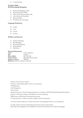 aqeel arshad resume (3) | DOC | Business Banking & Finance | Business