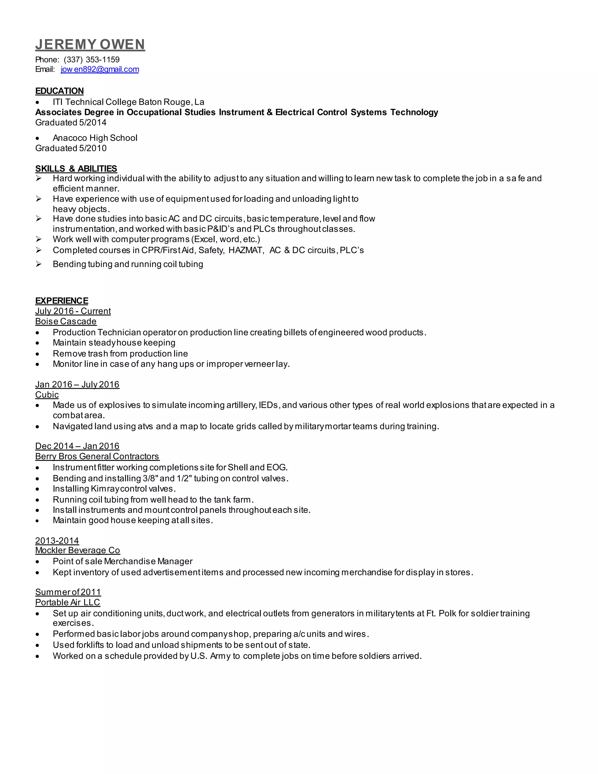 Jeremy Owen resume | PDF