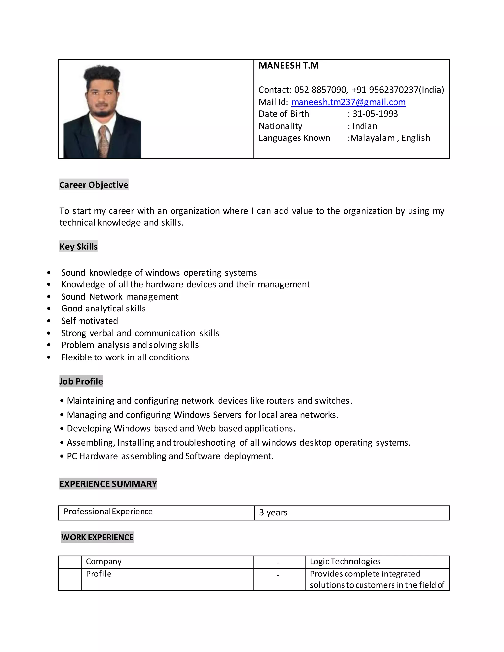 Maneesh CV - | DOCX | Computer Networking | Computing