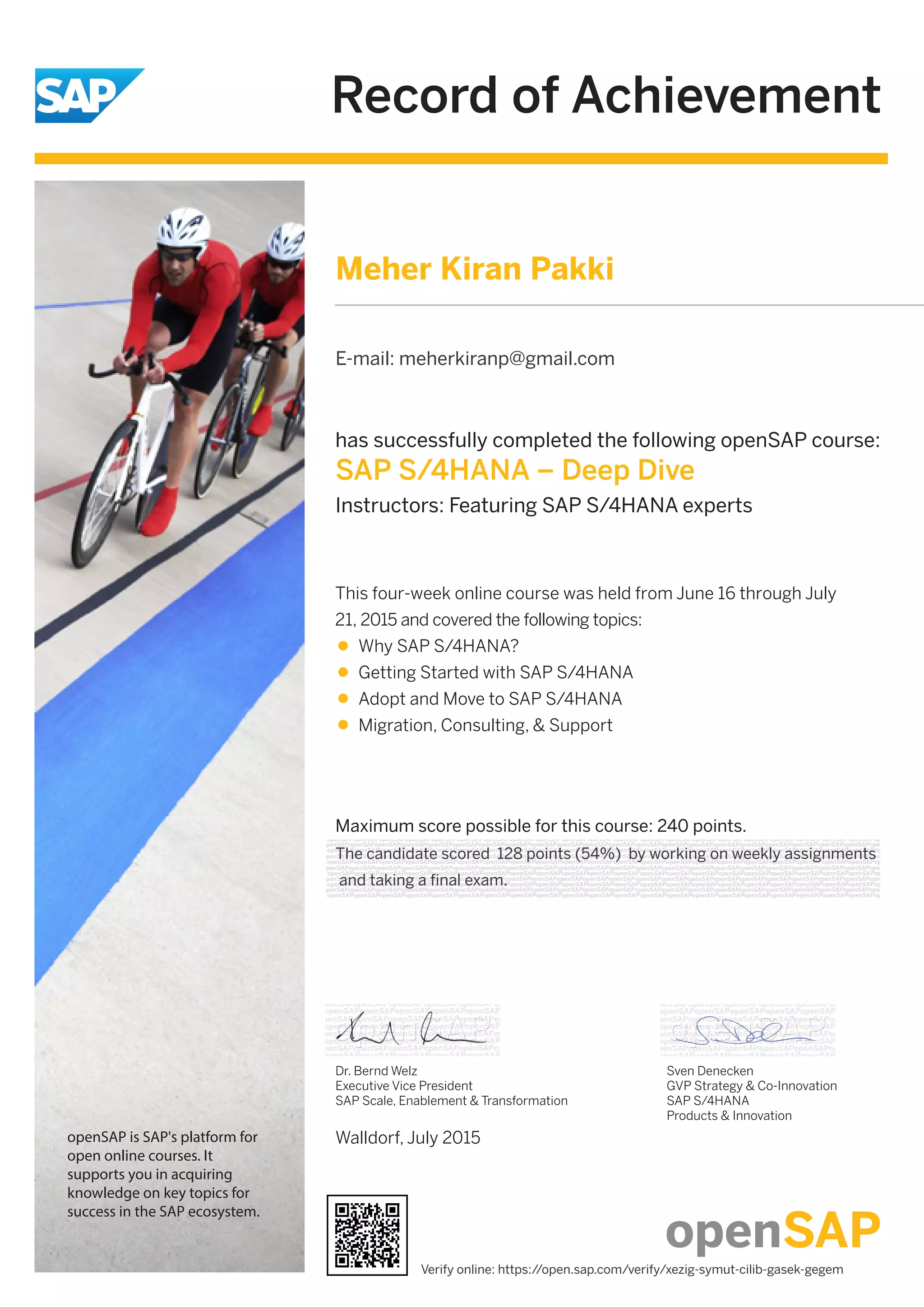 Achievement - SAP S4 HANA – Deep Dive | PDF | Free Download