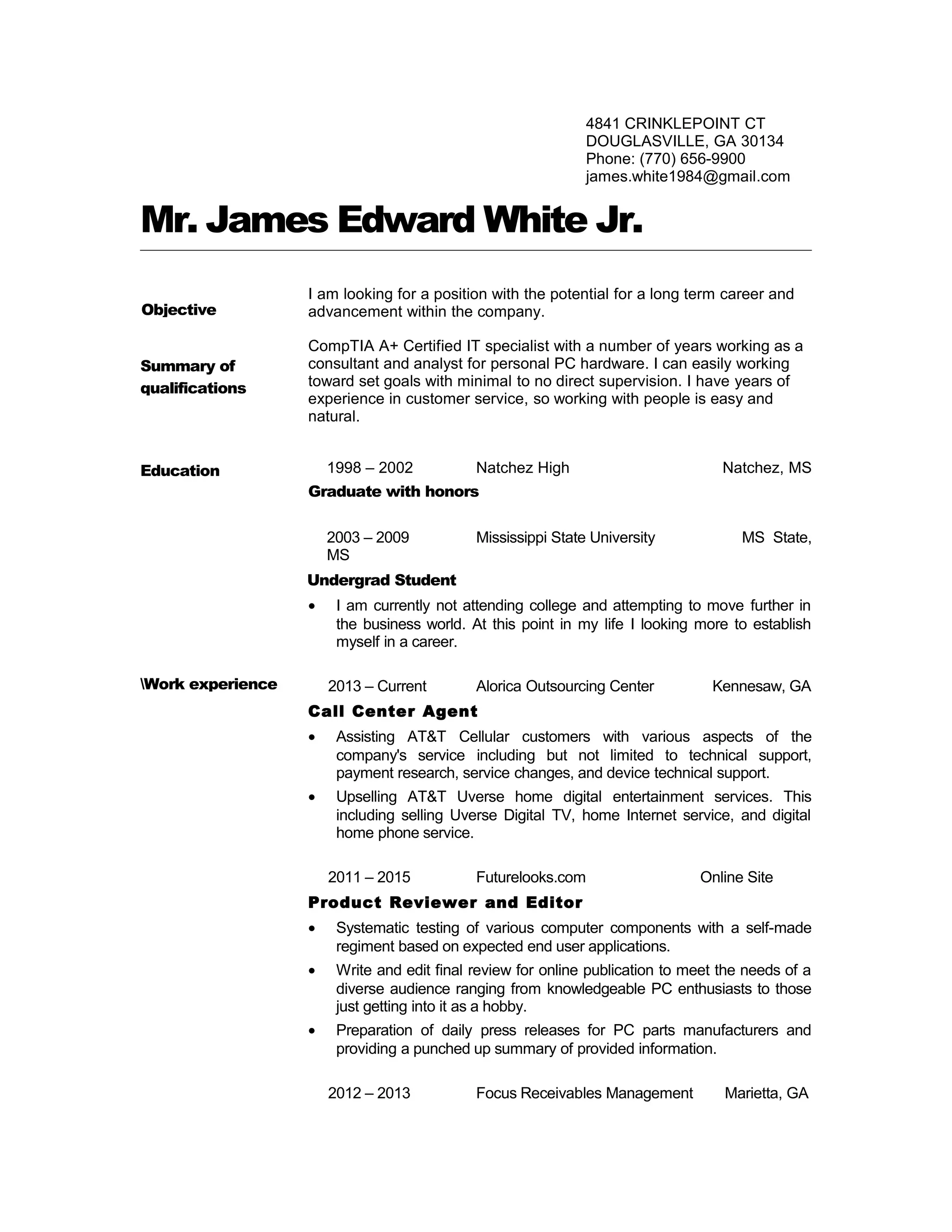 James White Resume 2 | DOC