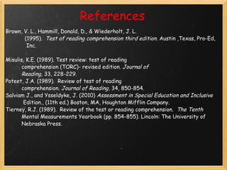 TORC-3 Test of Reading Comprehension- Third Edition | PPT