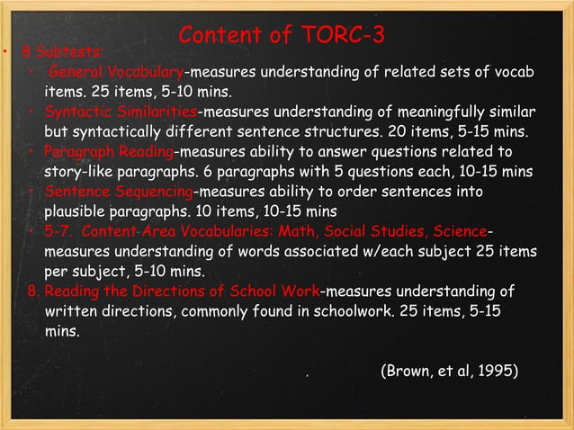 TORC-3 Test of Reading Comprehension- Third Edition | PPT