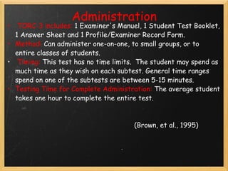 TORC-3 Test of Reading Comprehension- Third Edition | PPT