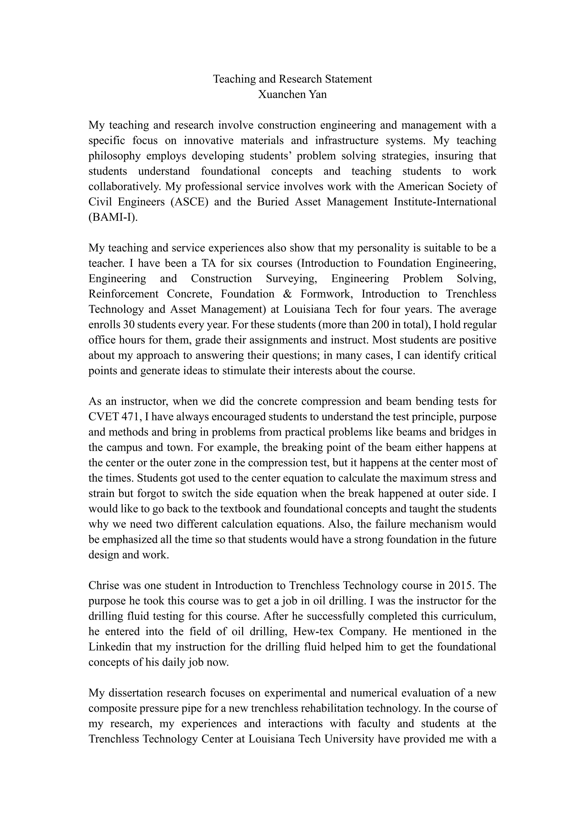Teaching and Research Statement by Xuanchen | PDF