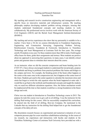 Teaching and Research Statement by Xuanchen | PDF