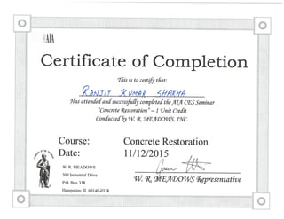 Concrete Restoration Certificate | PDF
