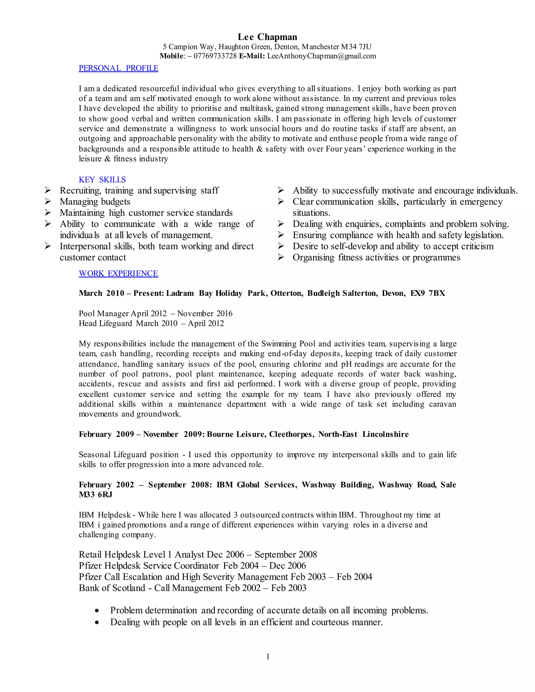 Lee Chapman CV 2017 | DOCX