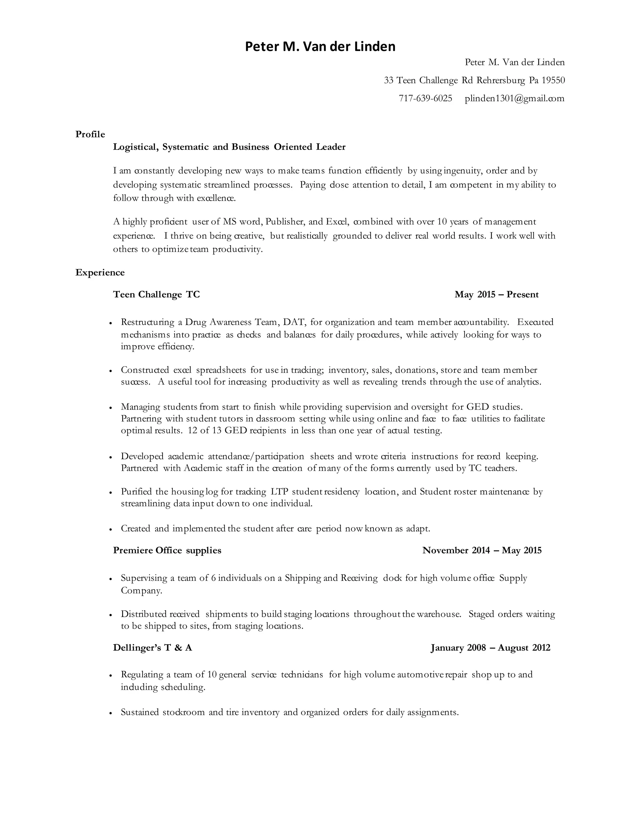Peter Van der Linden resume 2016 edited (1) | DOCX