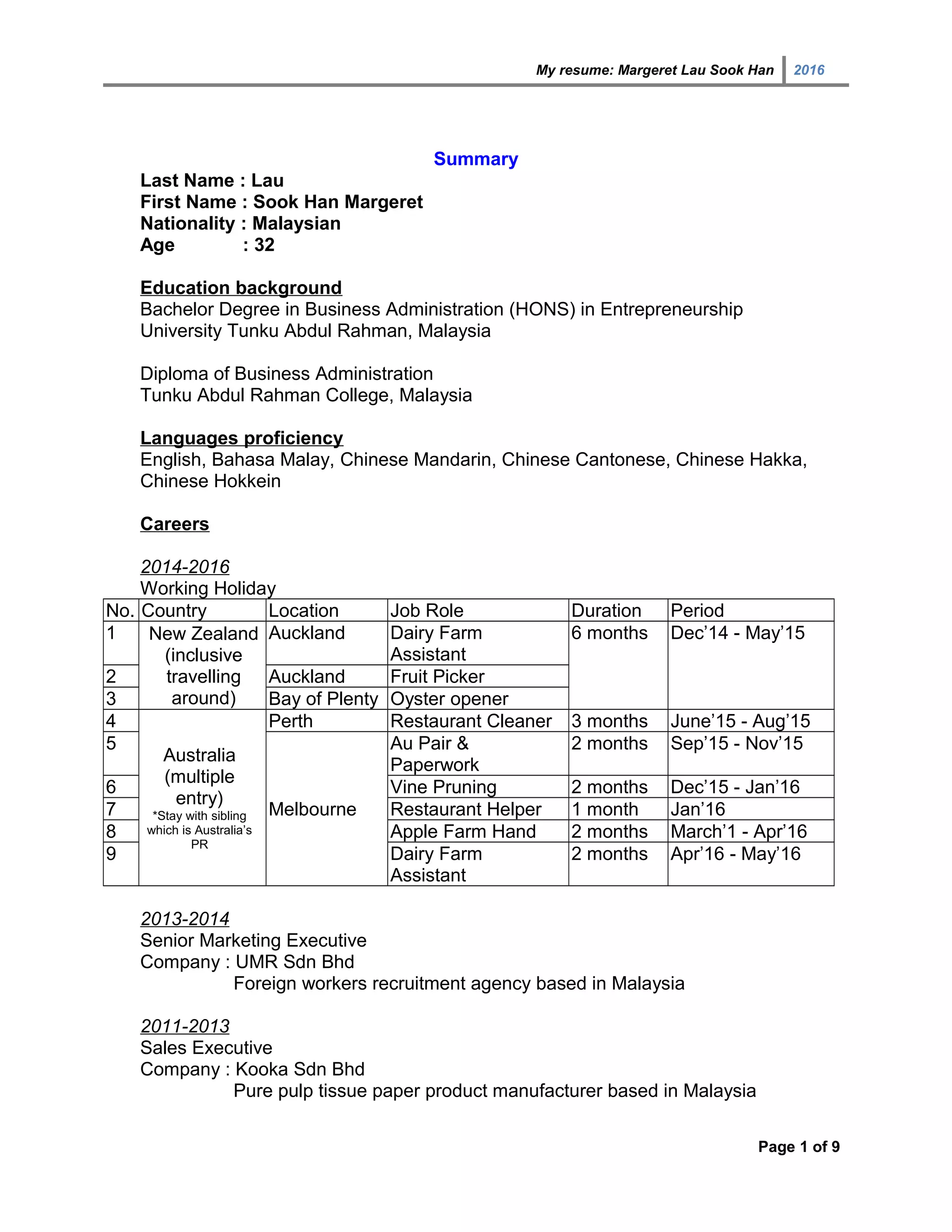 My resume(Margeret)2016 | PDF