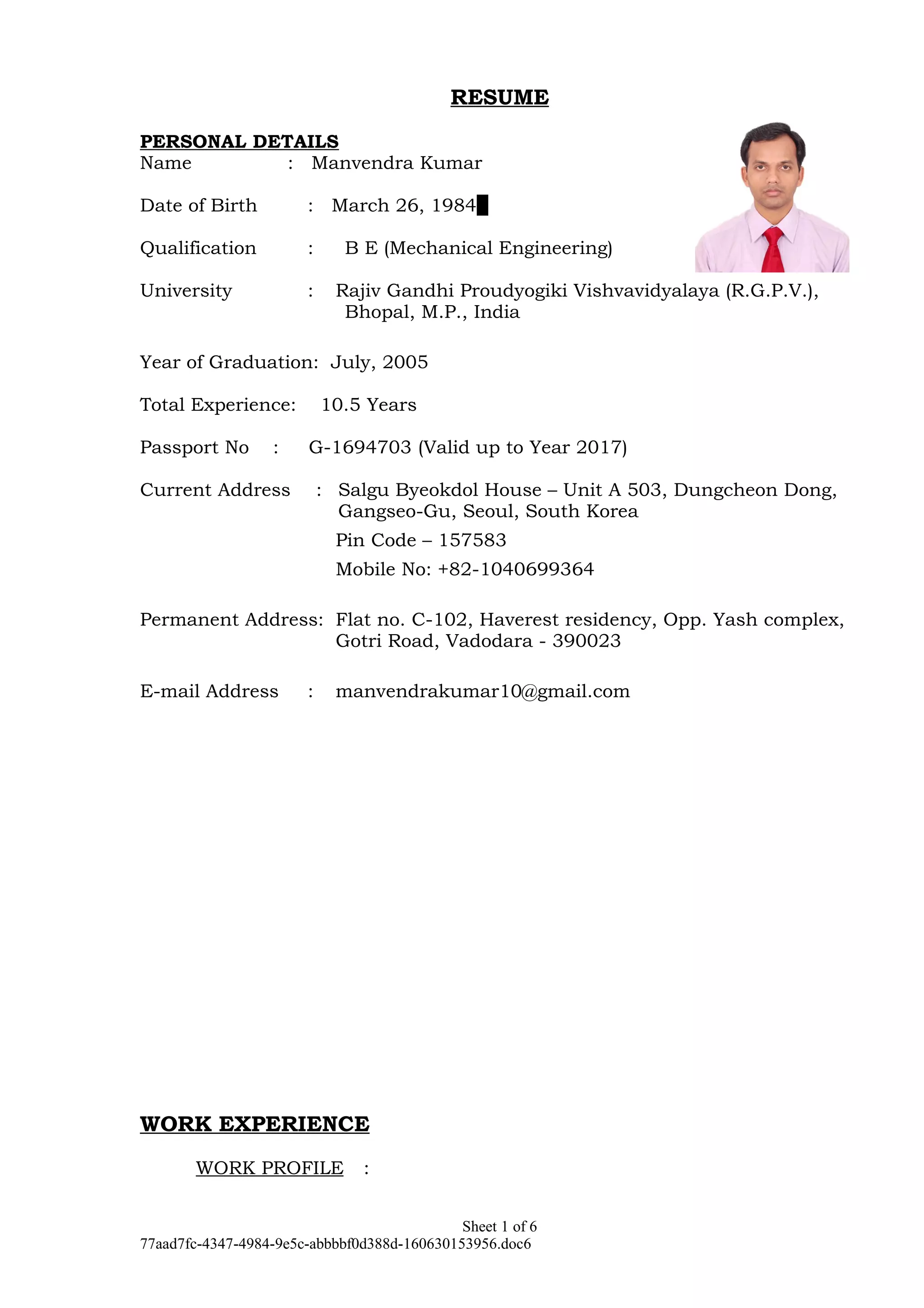 RESUME- Manvendra_Mechanical Engineer | DOC