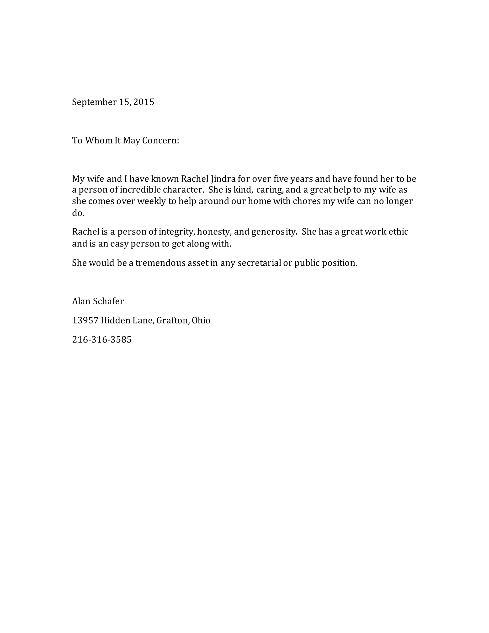 Alan Schafer's Letter of Recommendation | DOCX