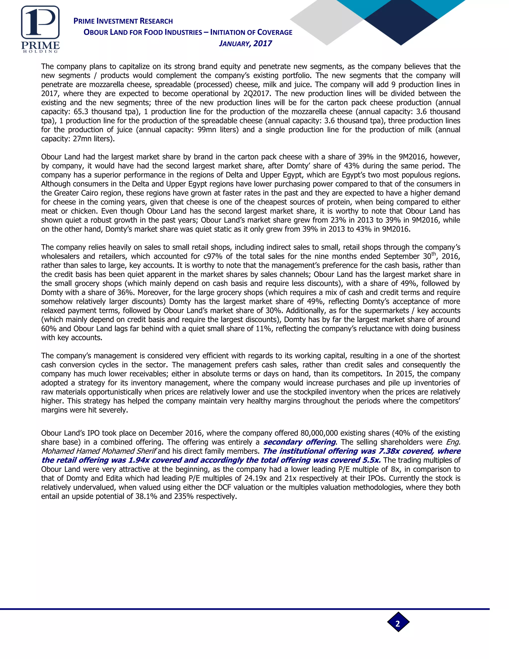 Obour Land for Food Industries - OLFI - Initiation of Coverage | PDF