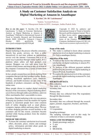 A Study on Customer Satisfaction Analysis on Digital Marketing at Amazon in Ananthapur | PDF