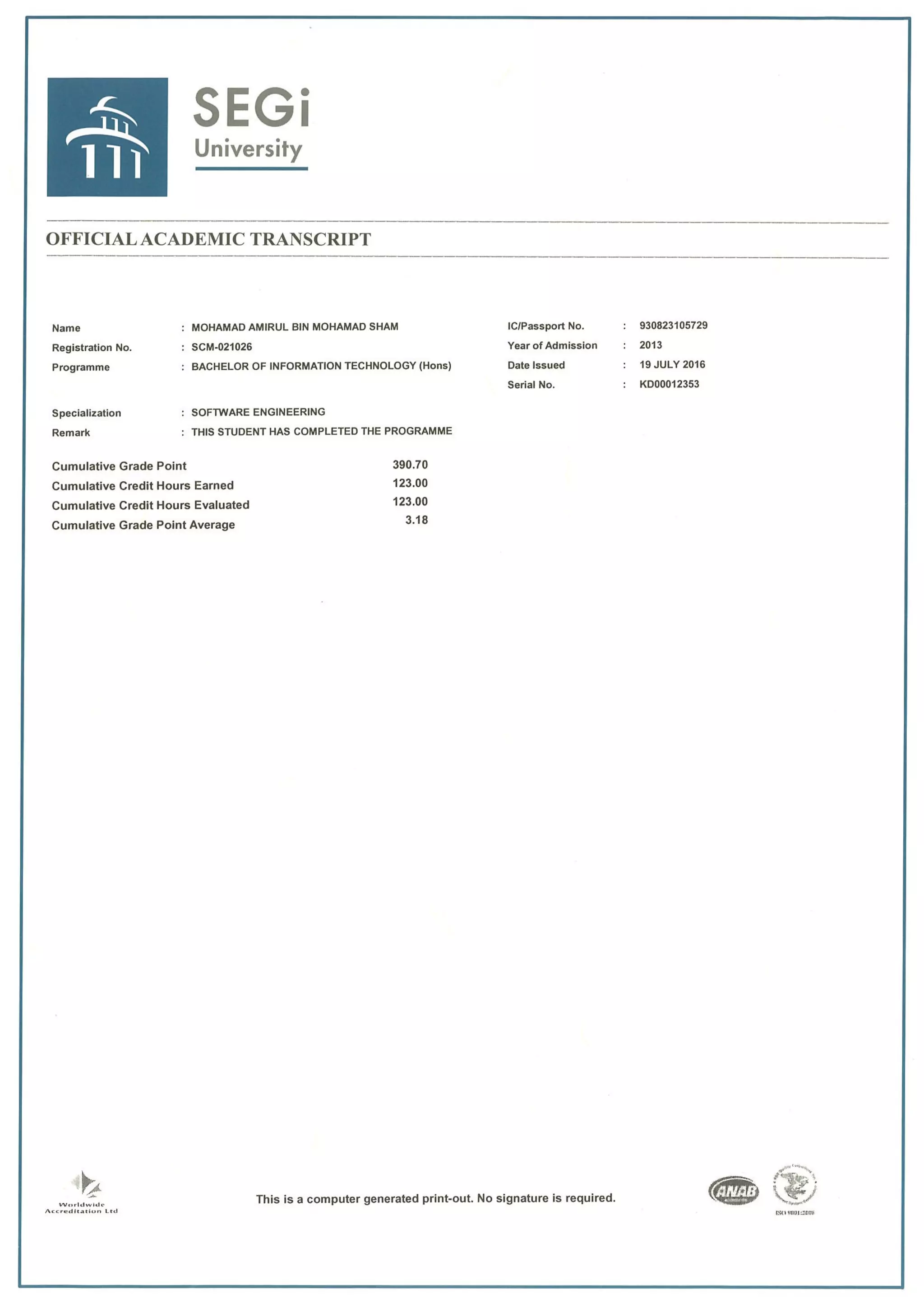 Degree and Transcripts | PDF