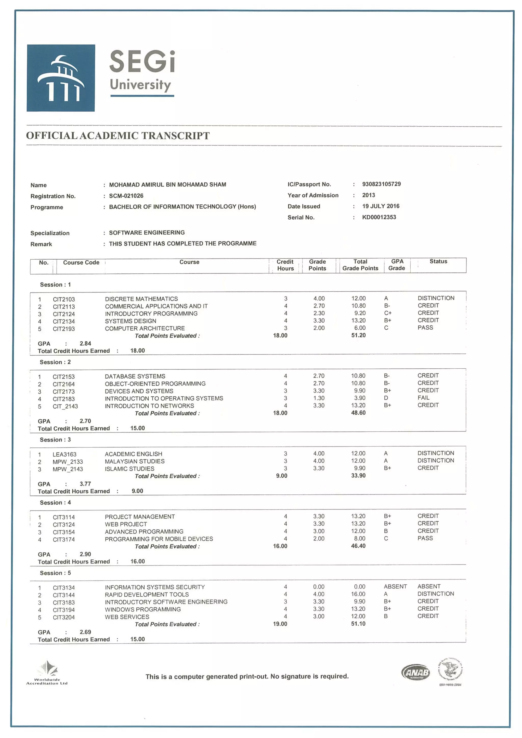 Degree and Transcripts | PDF