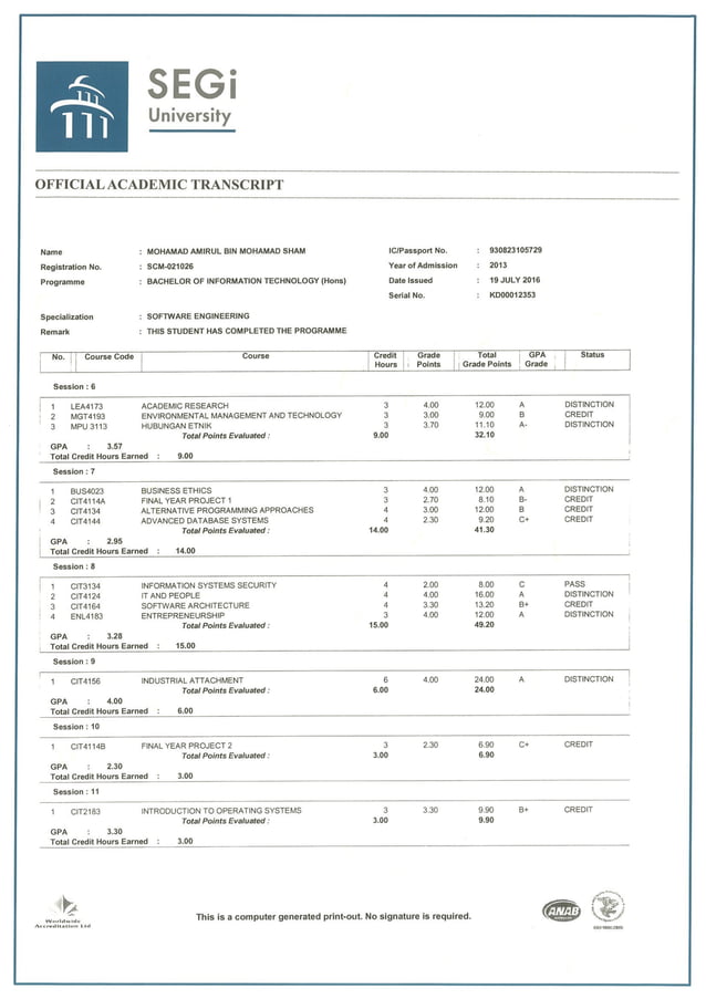 Degree and Transcripts | PDF