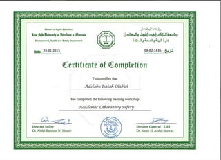 ACADEMIC LAB SAFETY CERTIFICATE | PPT