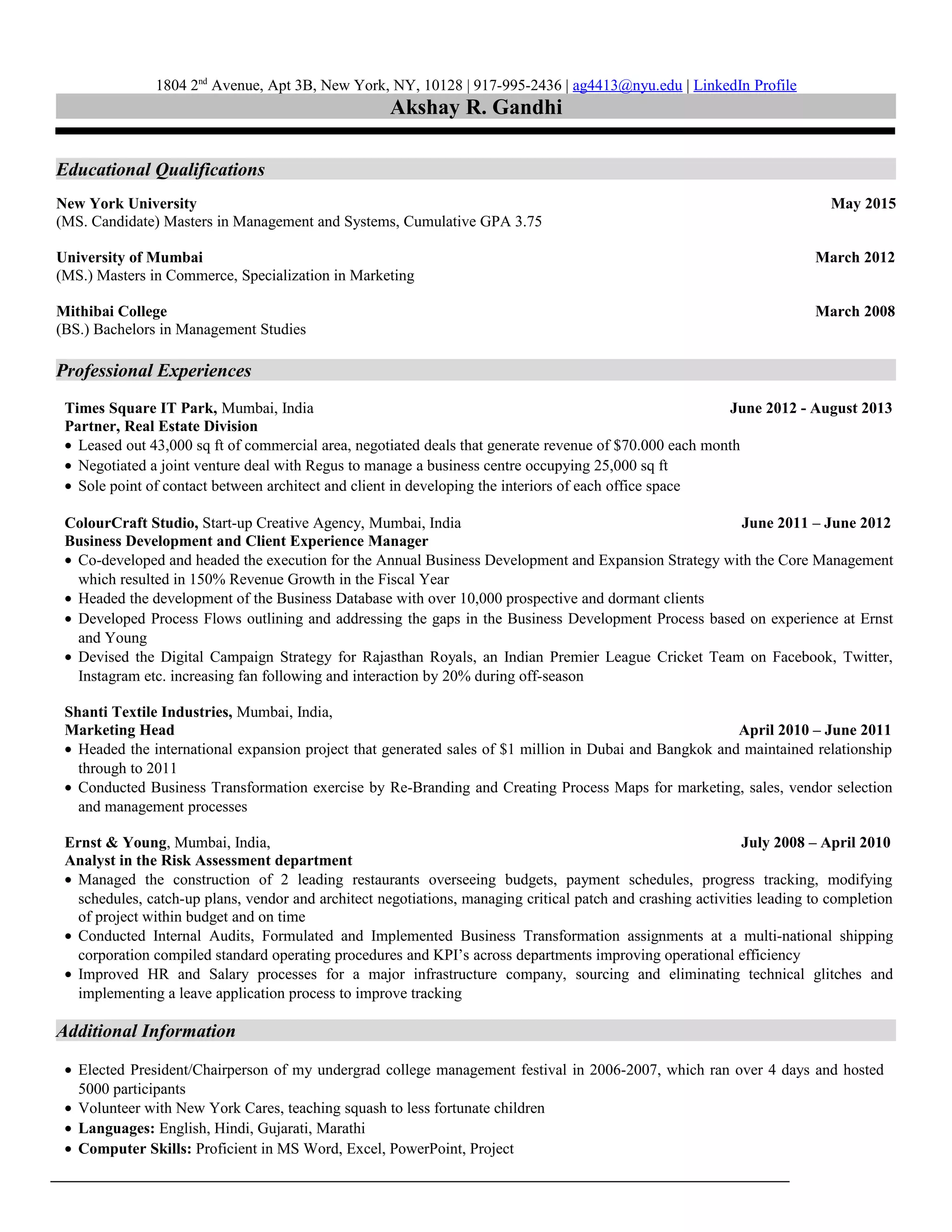 Akshay Gandhi - Resume | DOC