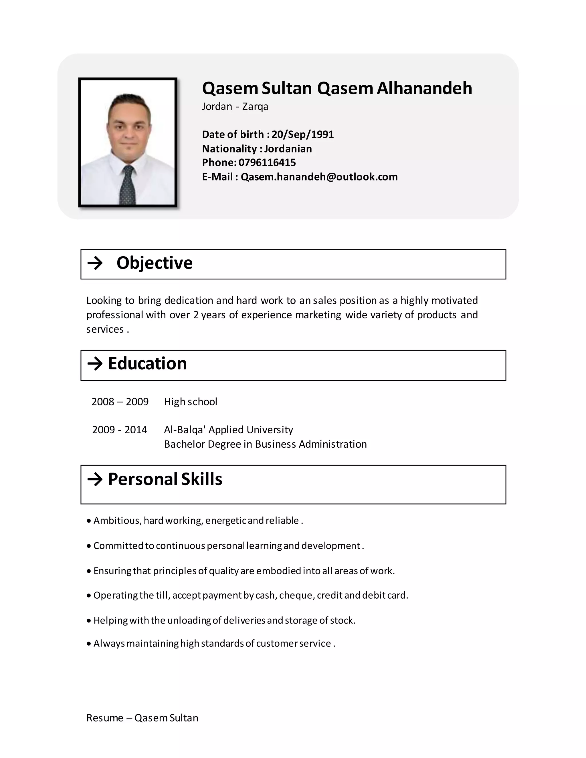 Qasim cv JO | DOCX | Computing | Technology & Computing