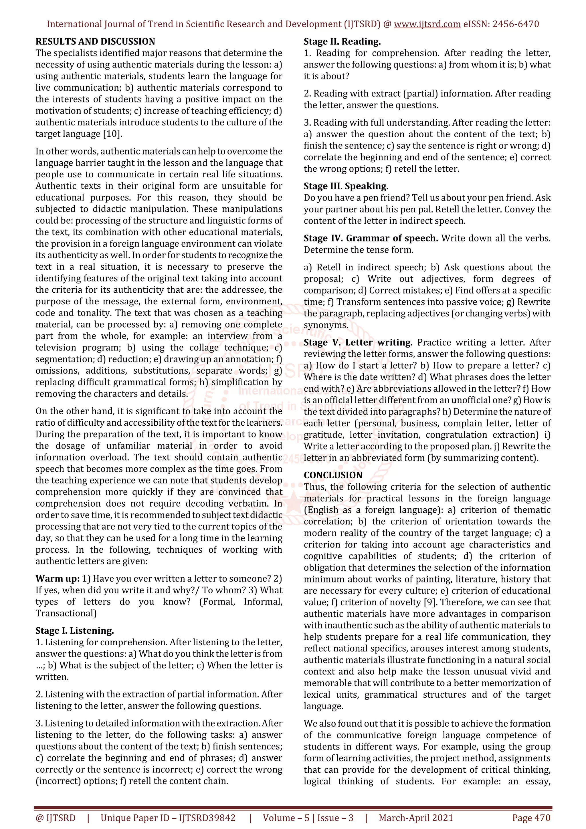 Classification of Authentic Materials in the EFL Teaching to Improve ...