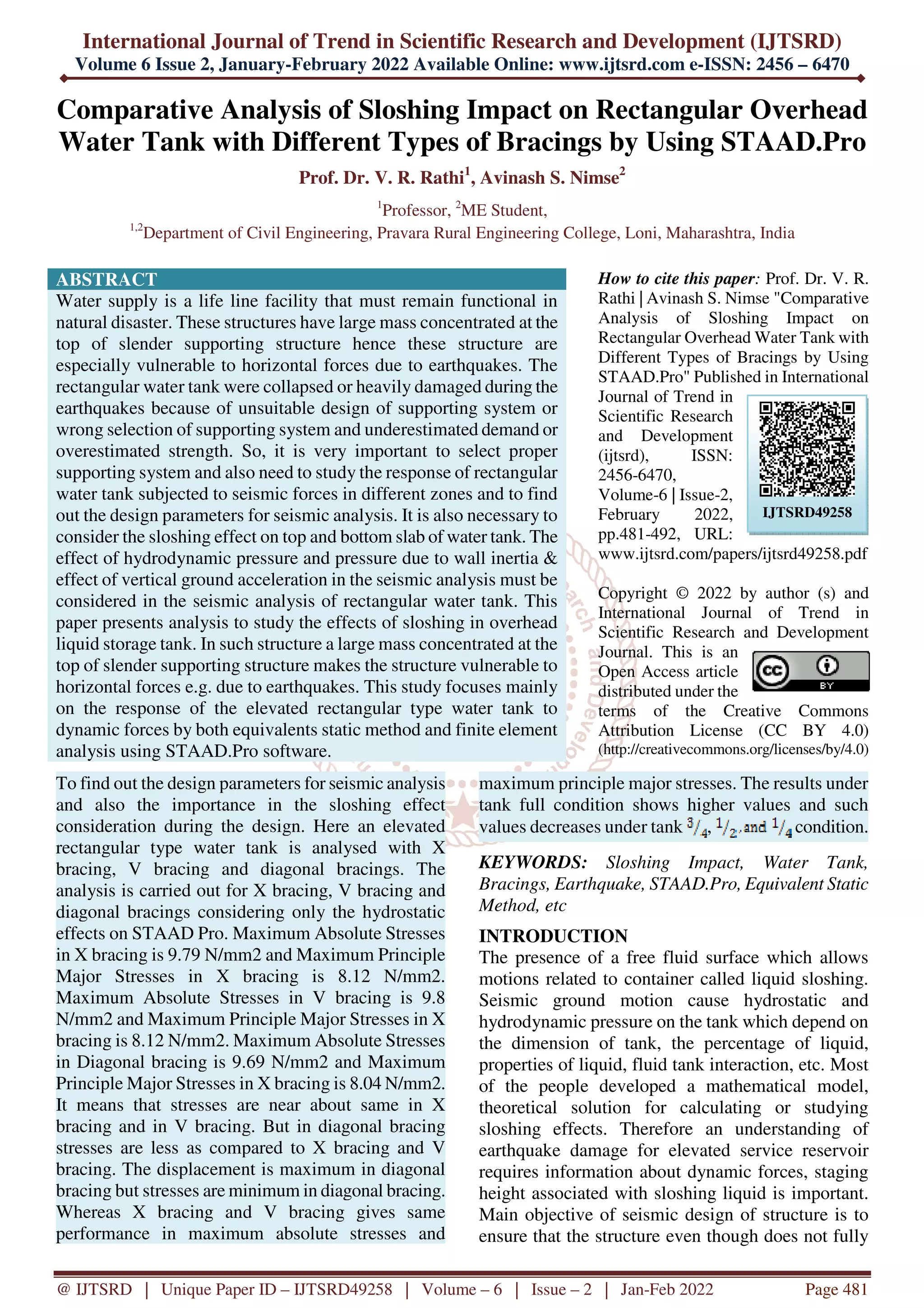 Comparative Analysis of Sloshing Impact on Rectangular Overhead Water Tank with Different Types ...
