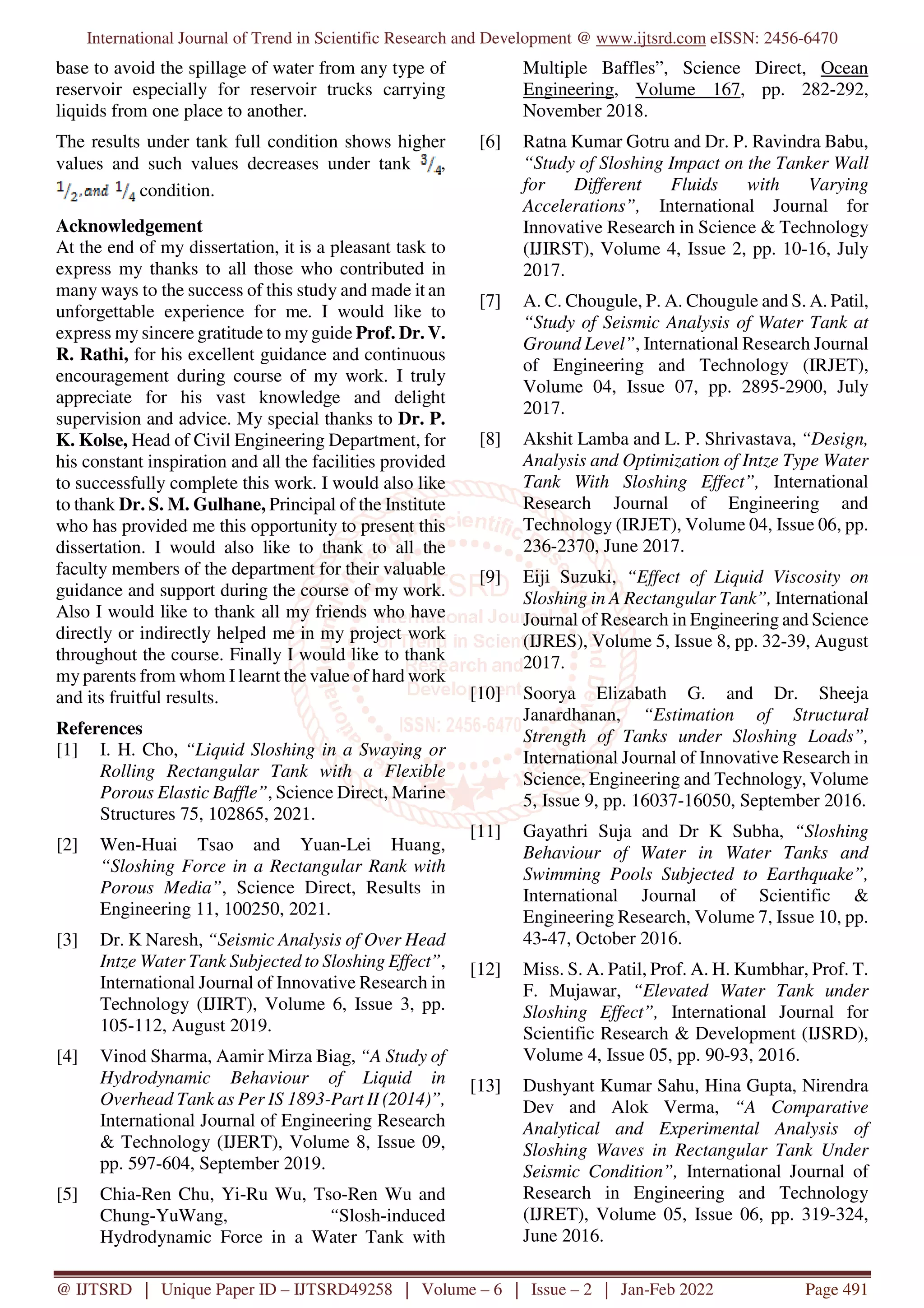 Comparative Analysis of Sloshing Impact on Rectangular Overhead Water ...