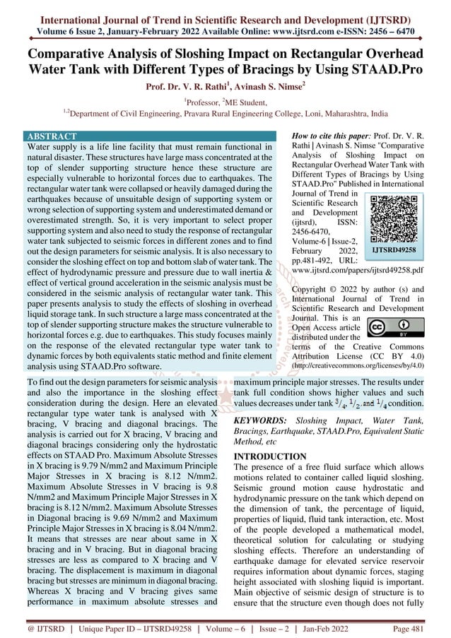 Comparative Analysis of Sloshing Impact on Rectangular Overhead Water ...