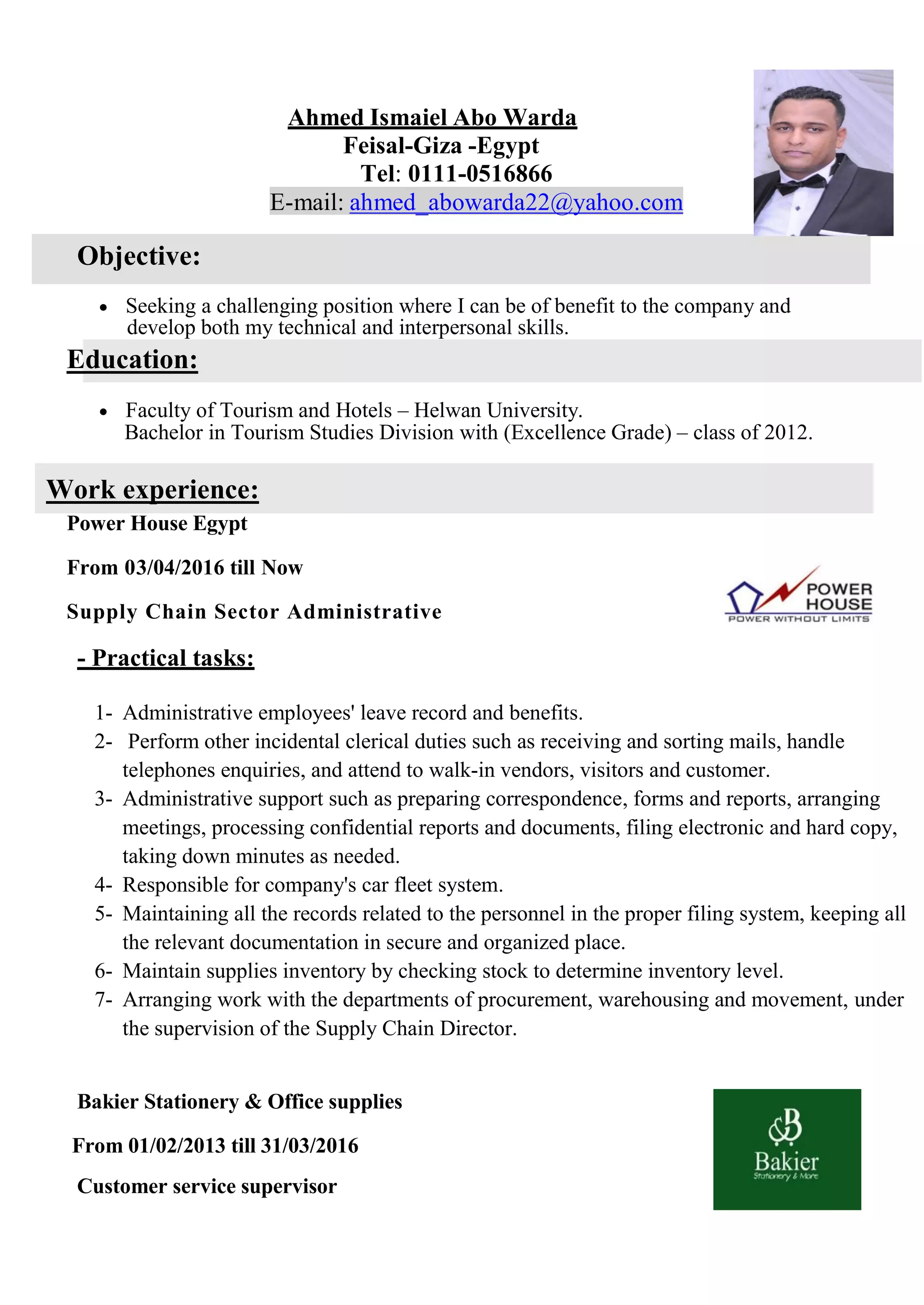 ahmed Ismaiel abo warda (c.v) | PDF | Business | Business and Finance