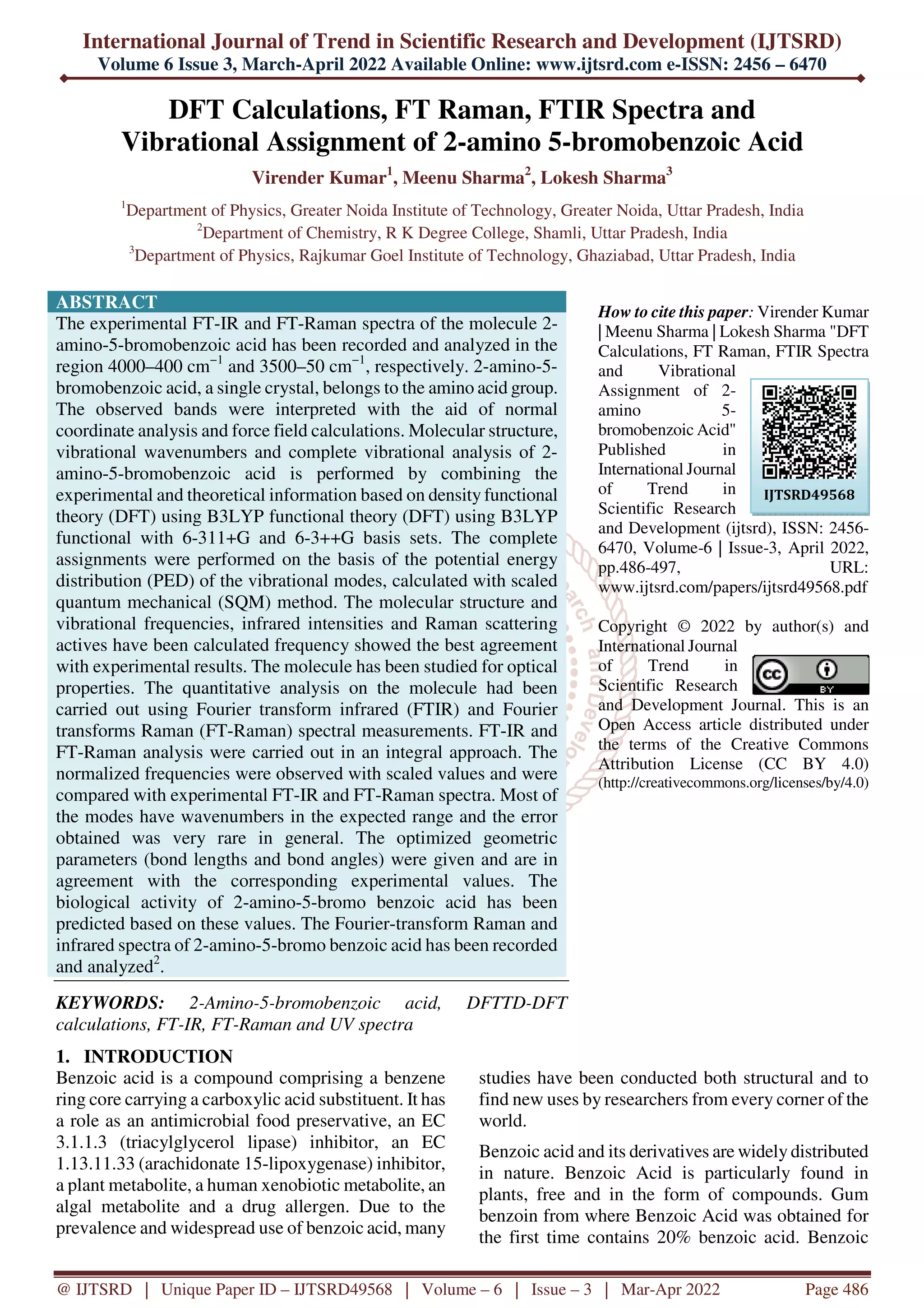 DFT Calculations, FT Raman, FTIR Spectra and Vibrational Assignment of ...