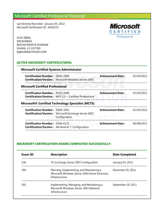 MY MICROSOFT CIRTIFICATE | PDF