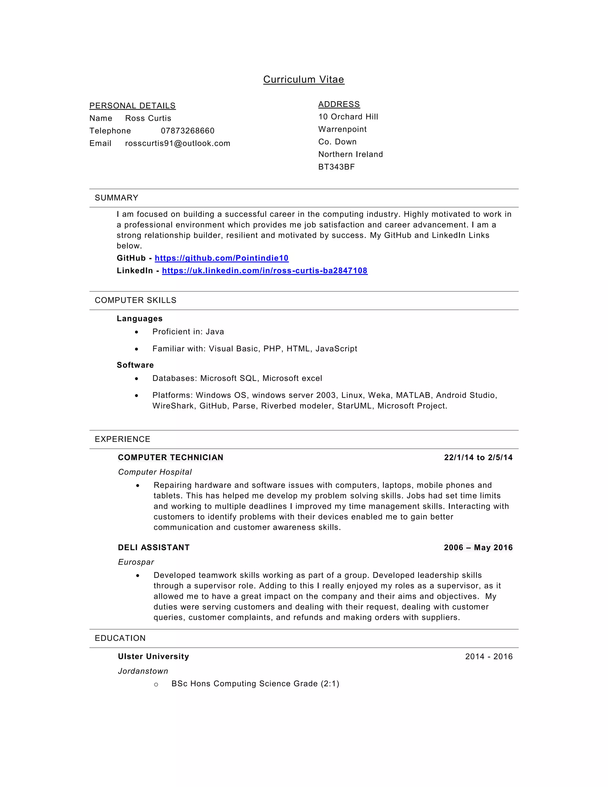 Ross Curtis CV | PDF