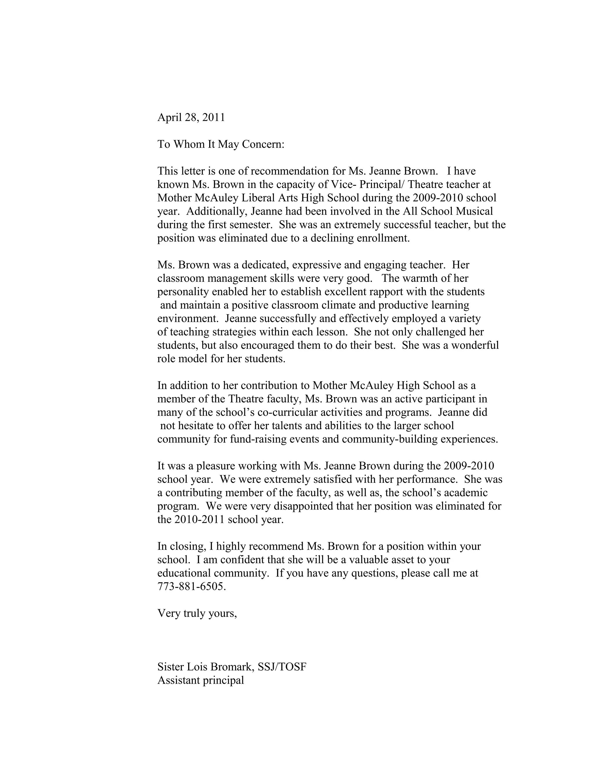 letter of rec sr lois | DOC | Professional School | Postgraduate Education