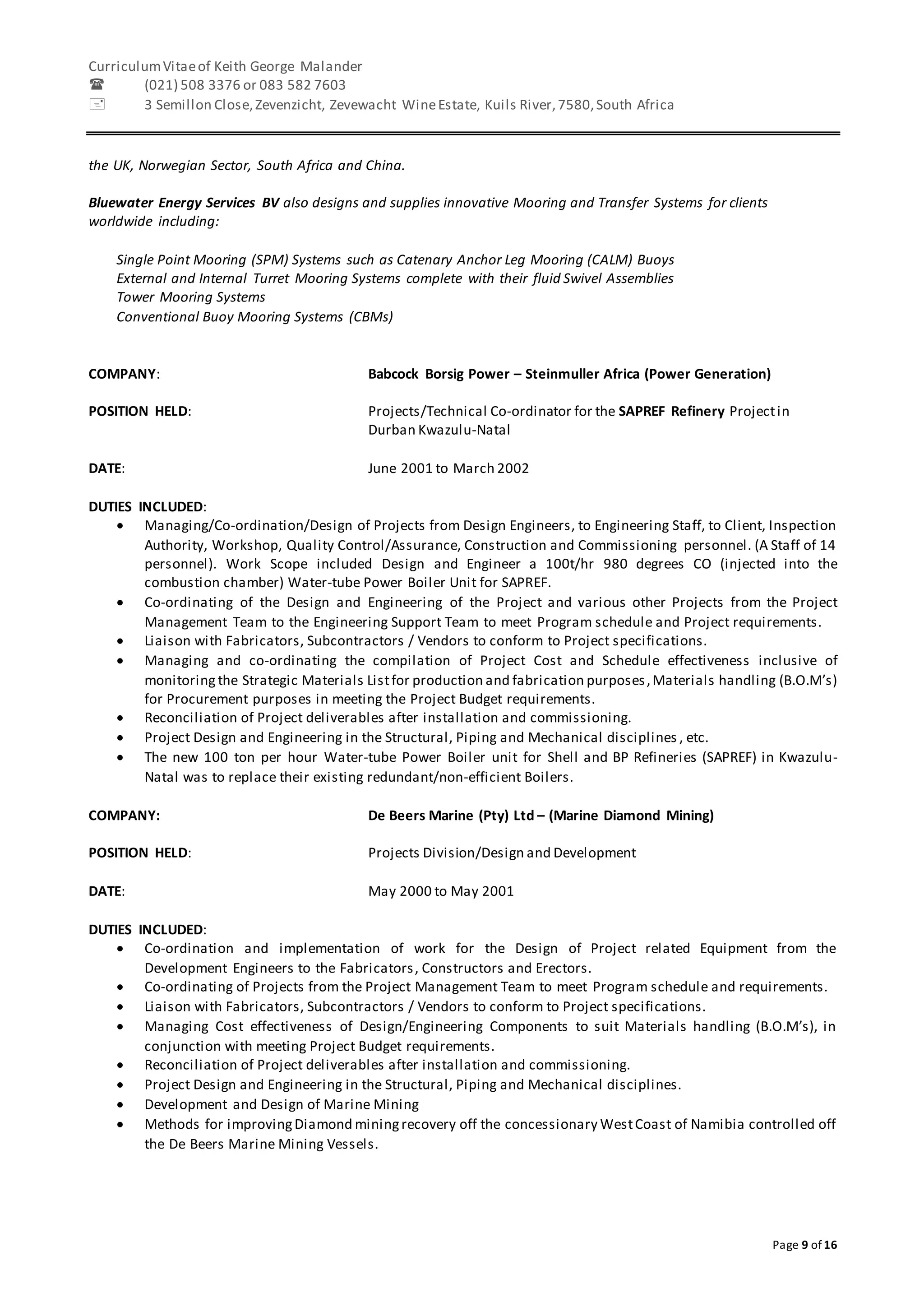 CV of Keith Malander | DOCX