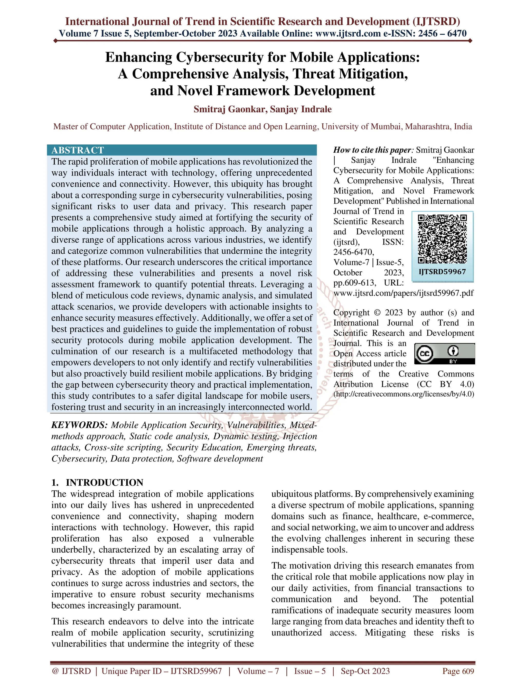 Enhancing Cybersecurity for Mobile Applications A Comprehensive Analysis, Threat Mitigation, and ...