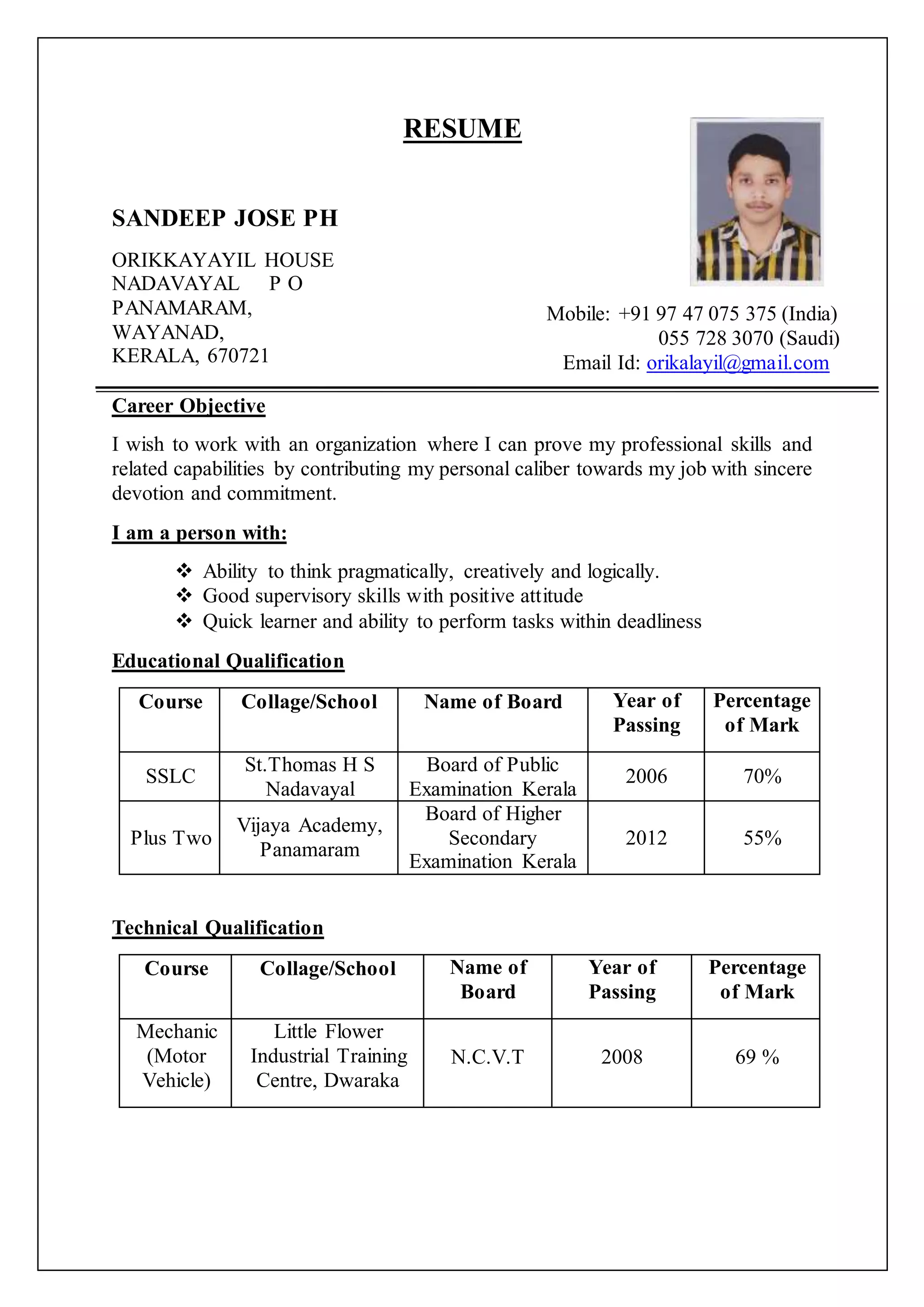 SANDEEP JOSEPH resume | DOCX