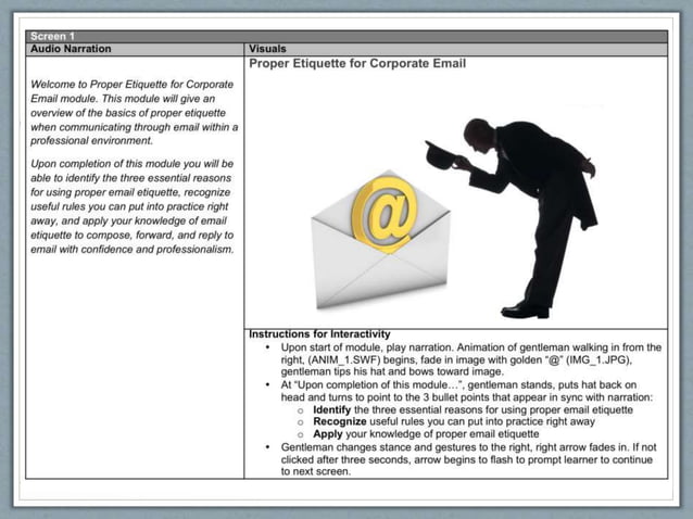 eLearning Storyboard Sample, Email Etiquette | PPT