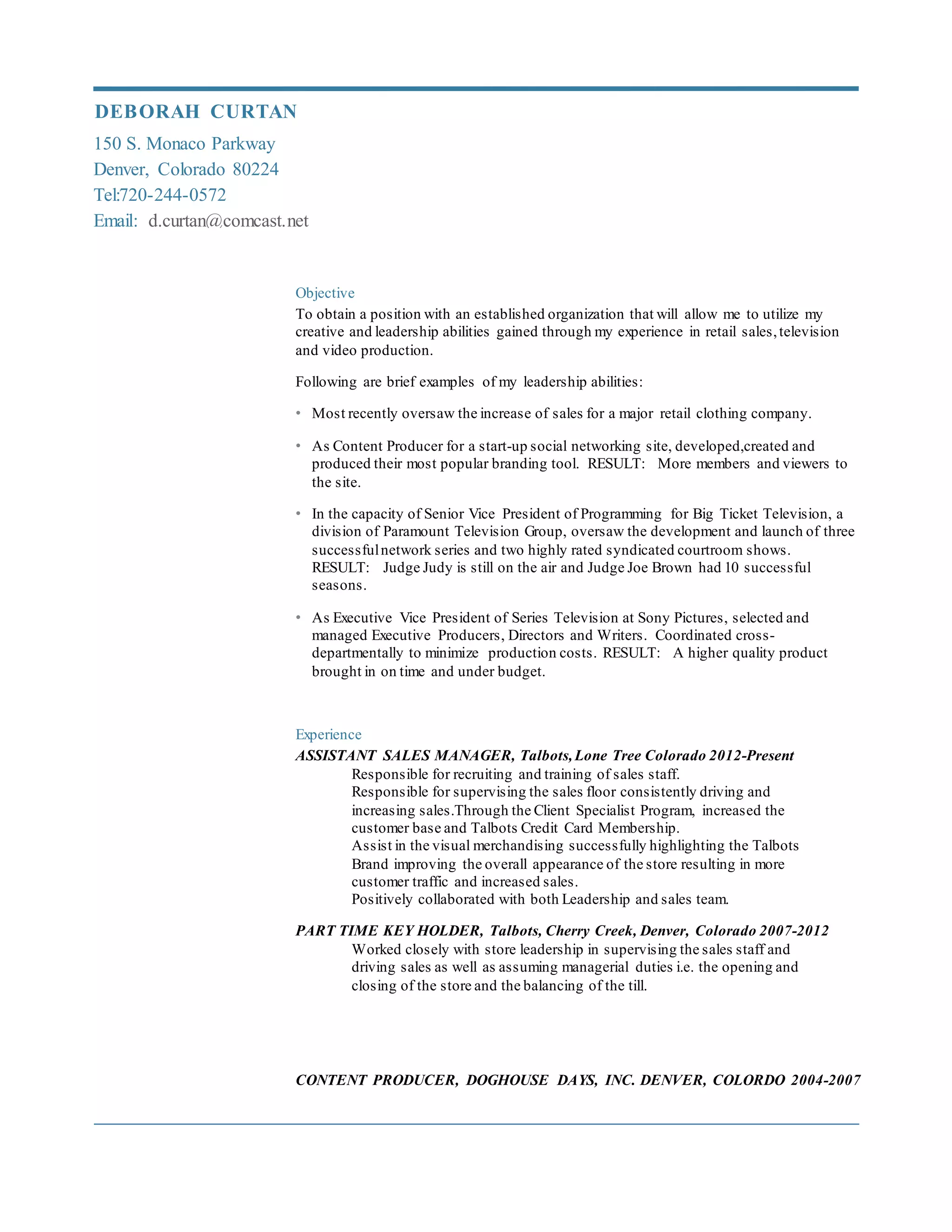 CURTAN RESUME' | DOCX | Television | Entertainment