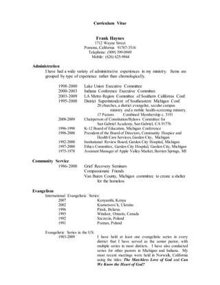 CV Frank Admin September 2015 | PDF