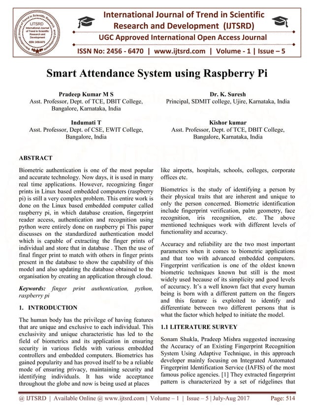 Smart Attendance System using Raspberry Pi | PDF