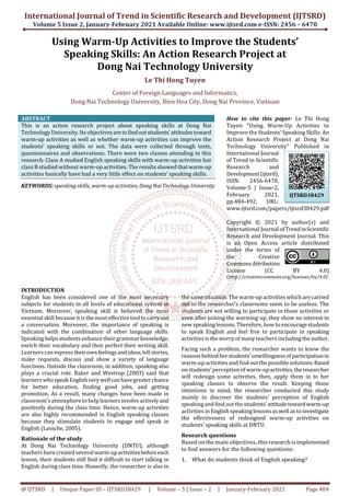 Using Warm Up Activities to Improve the Students’ Speaking Skills An ...