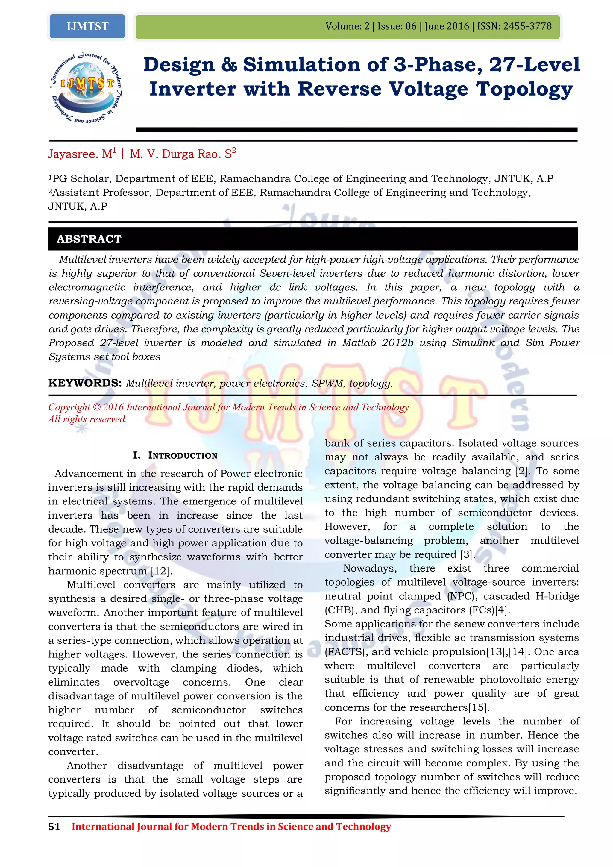 Design & Simulation of 3-Phase, 27-Level Inverter with Reverse Voltage ...