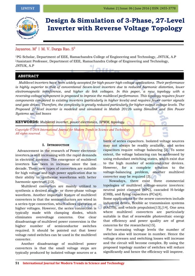 Design & Simulation of 3-Phase, 27-Level Inverter with Reverse Voltage ...