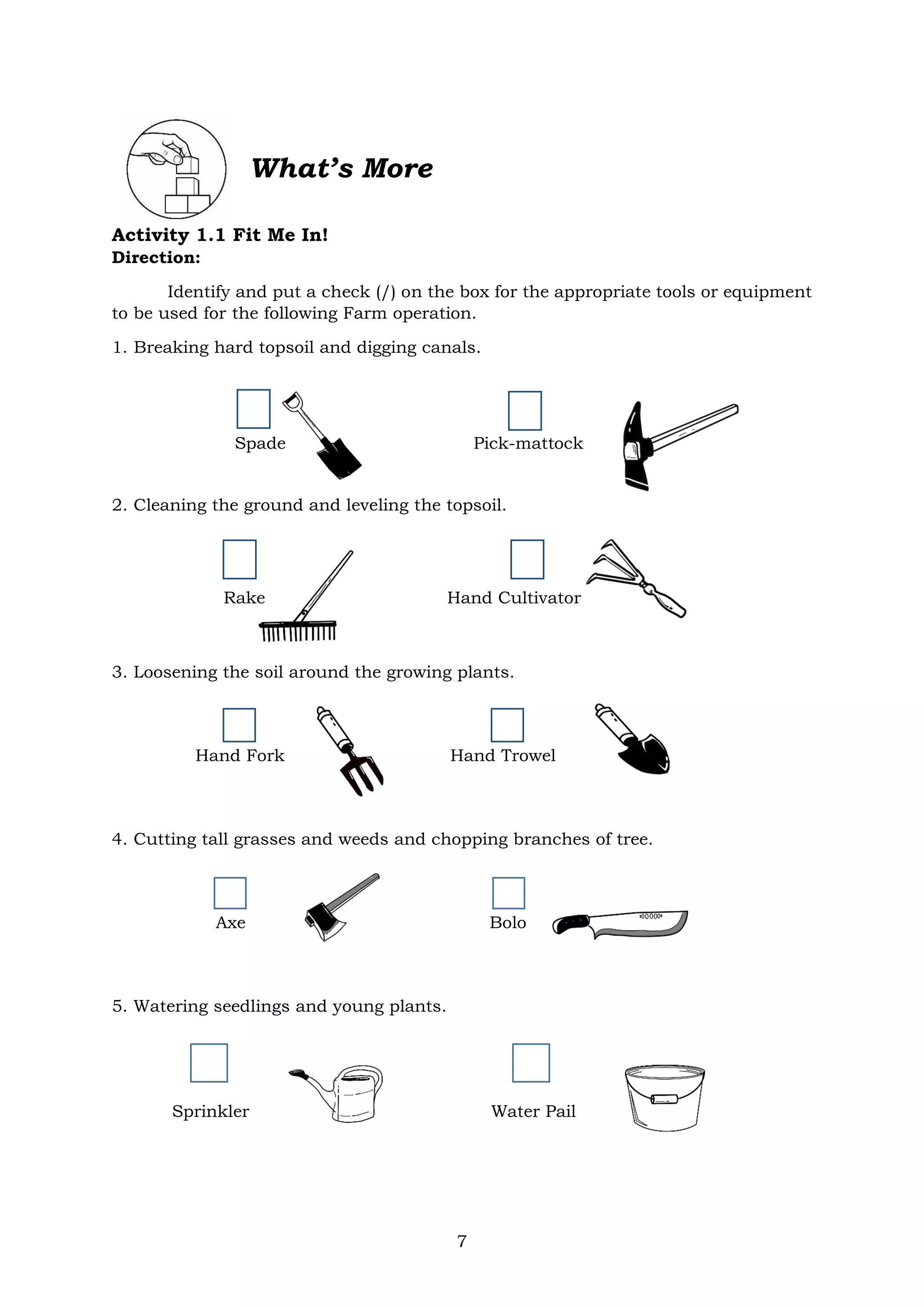 7_8. TLE Agricultural Crop Production Quarter 1 Module 1_ Farm Tools, Equipments and Preventive ...